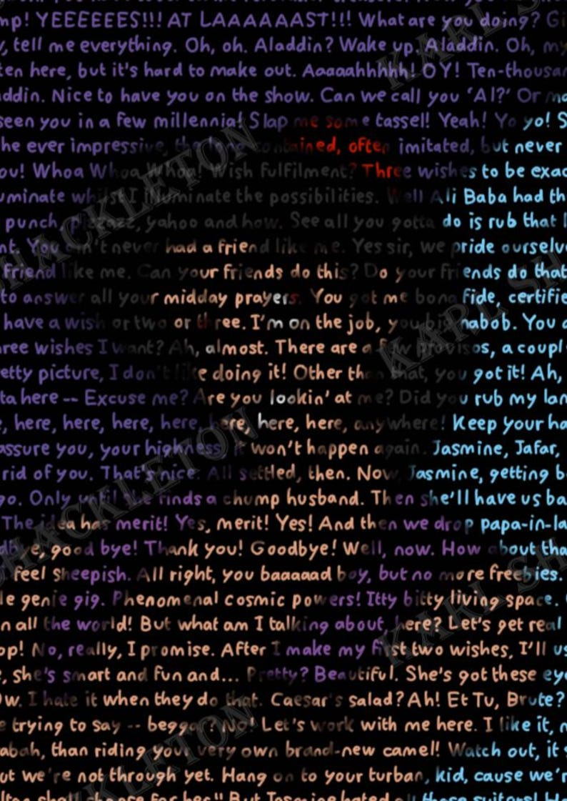 Aladdin 1993 Handwritten Movie Script Poster - Etsy