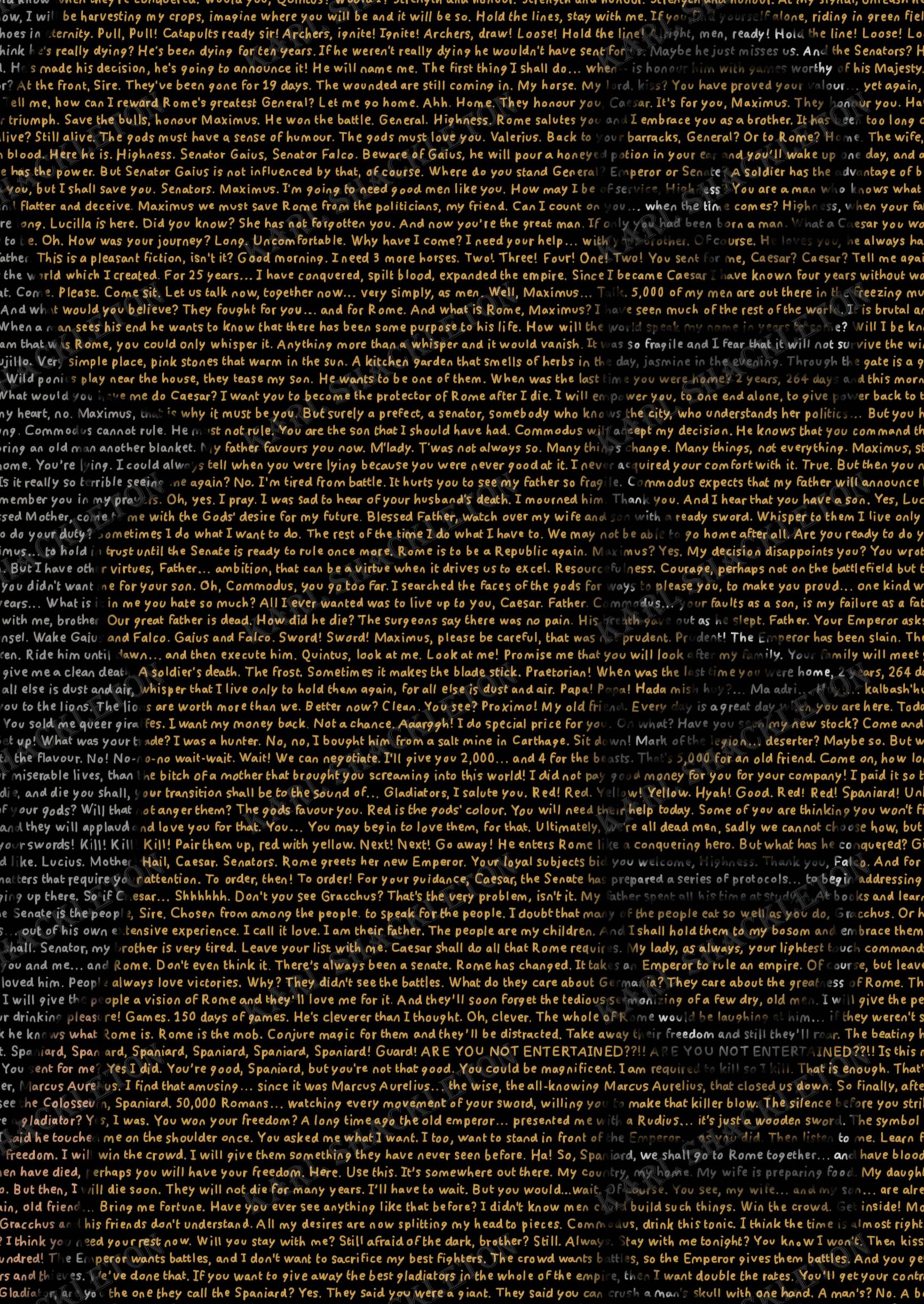 Gladiator (2000) Handwritten Movie Script Poster - Etsy