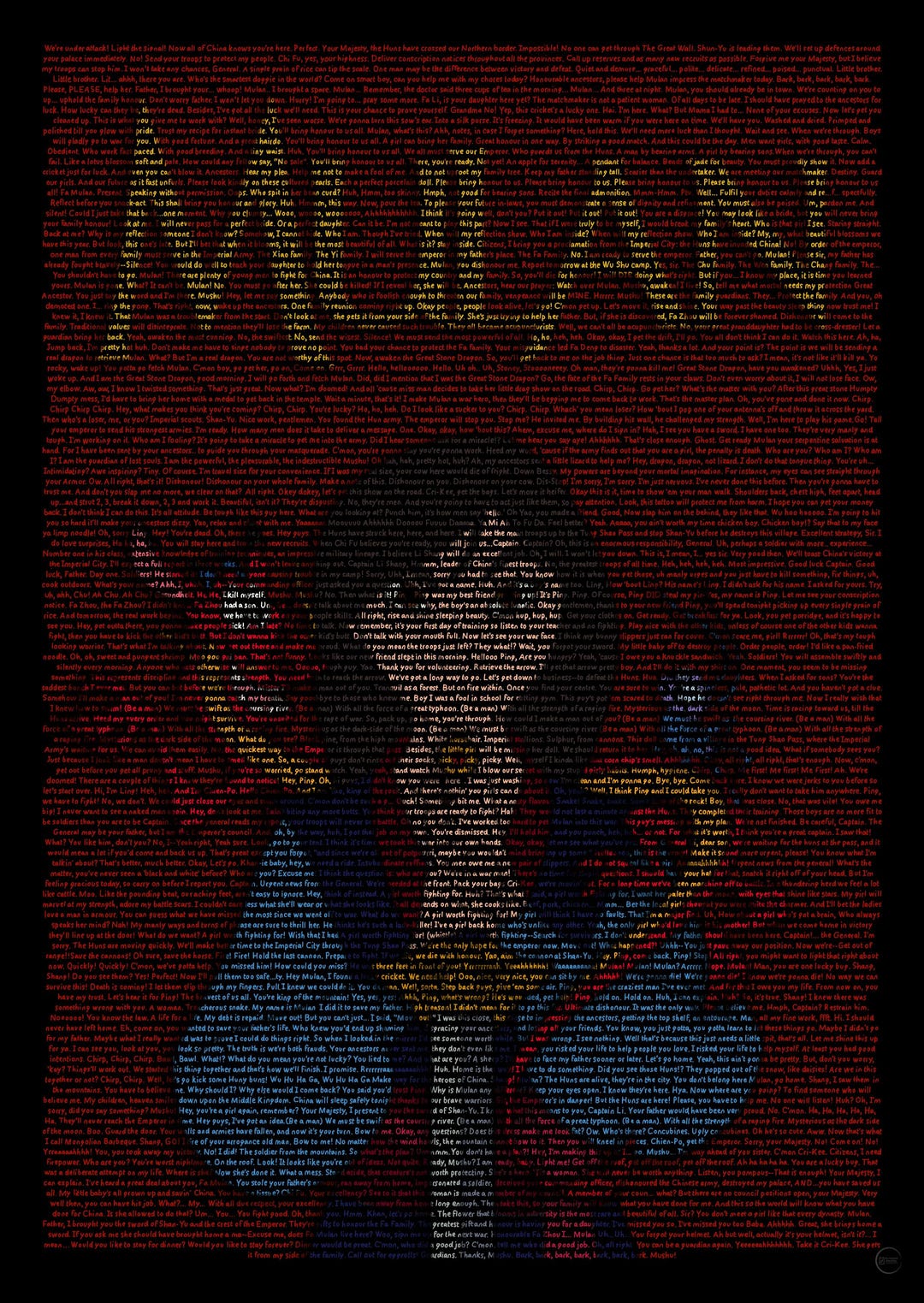 Mulan (1998) Handwritten Movie Script Poster - Etsy
