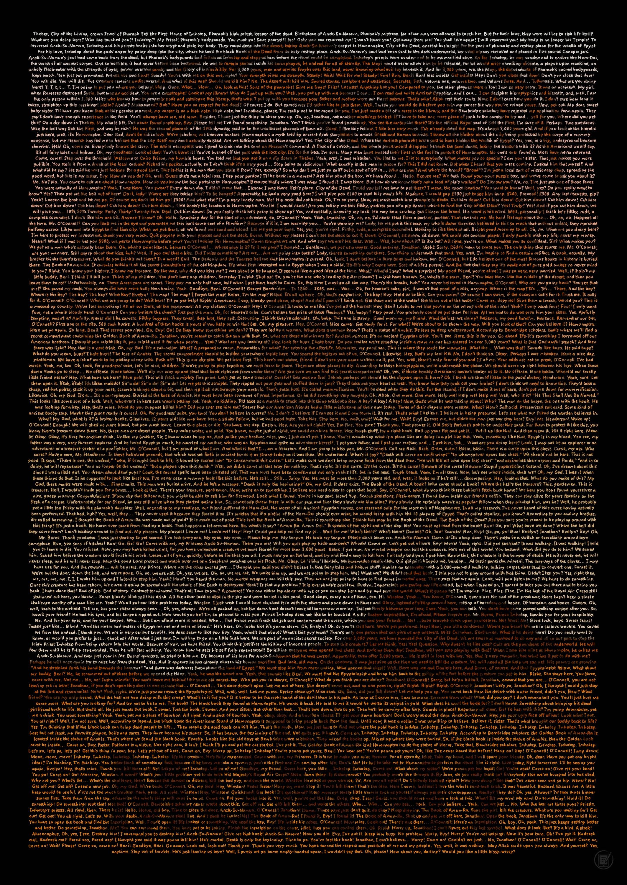 The Mummy (1999) Handwritten Movie Script Poster - Etsy