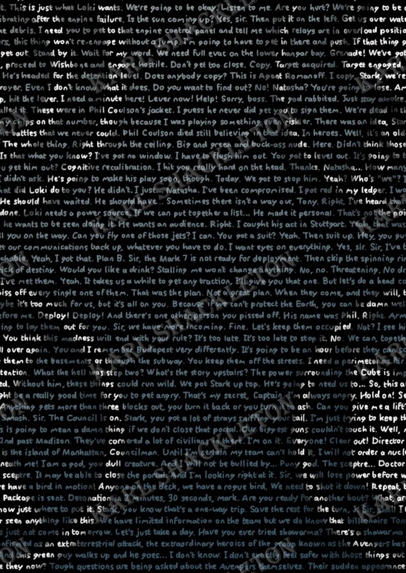The Avengers (2012) Handwritten Movie Script Poster - Etsy