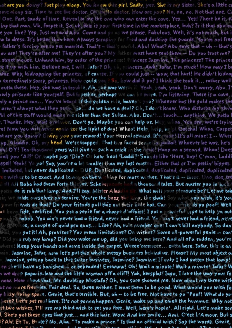 Aladdin 1993 Handwritten Movie Script Poster - Etsy