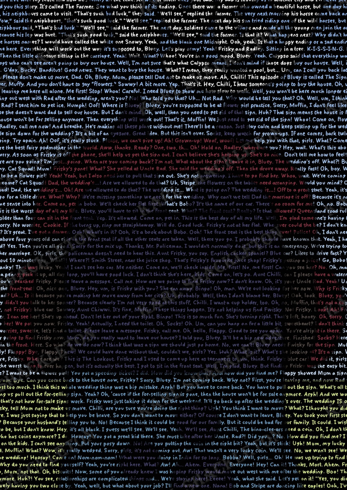 Bluey, the Sign (2024) Handwritten Movie Script Poster - Etsy UK