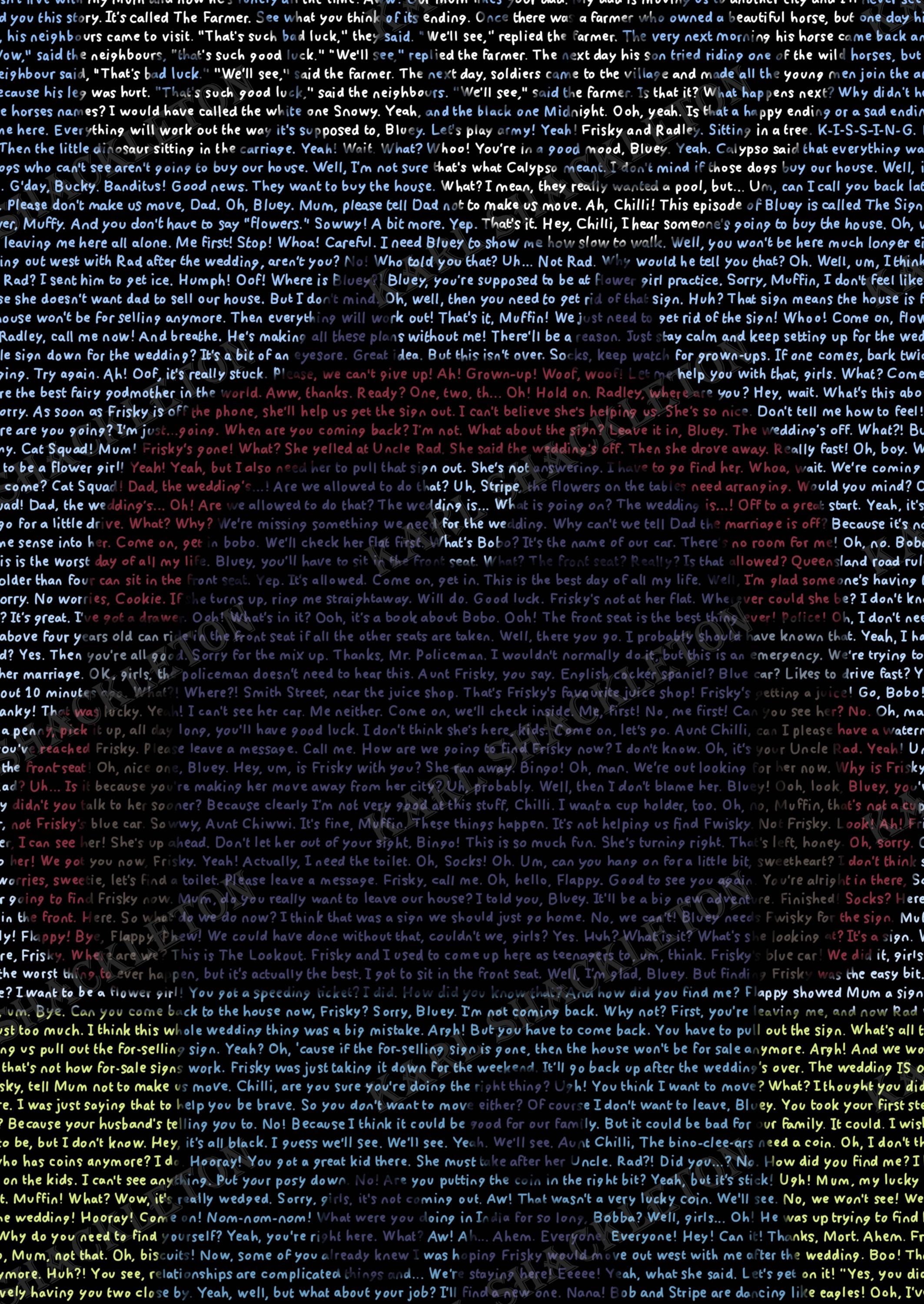 Bluey, the Sign (2024) Handwritten Movie Script Poster - Etsy UK