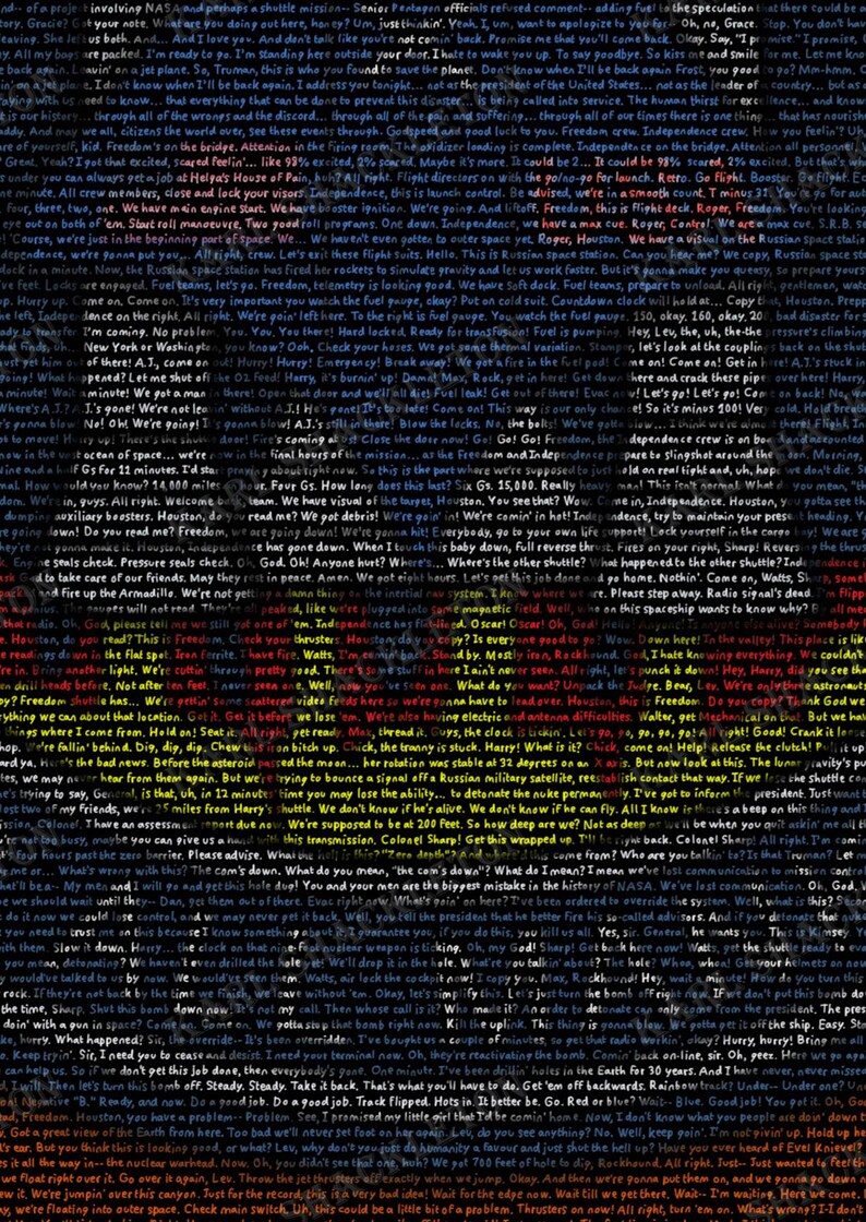 Armageddon (1998) Handwritten Movie Script Poster - Etsy