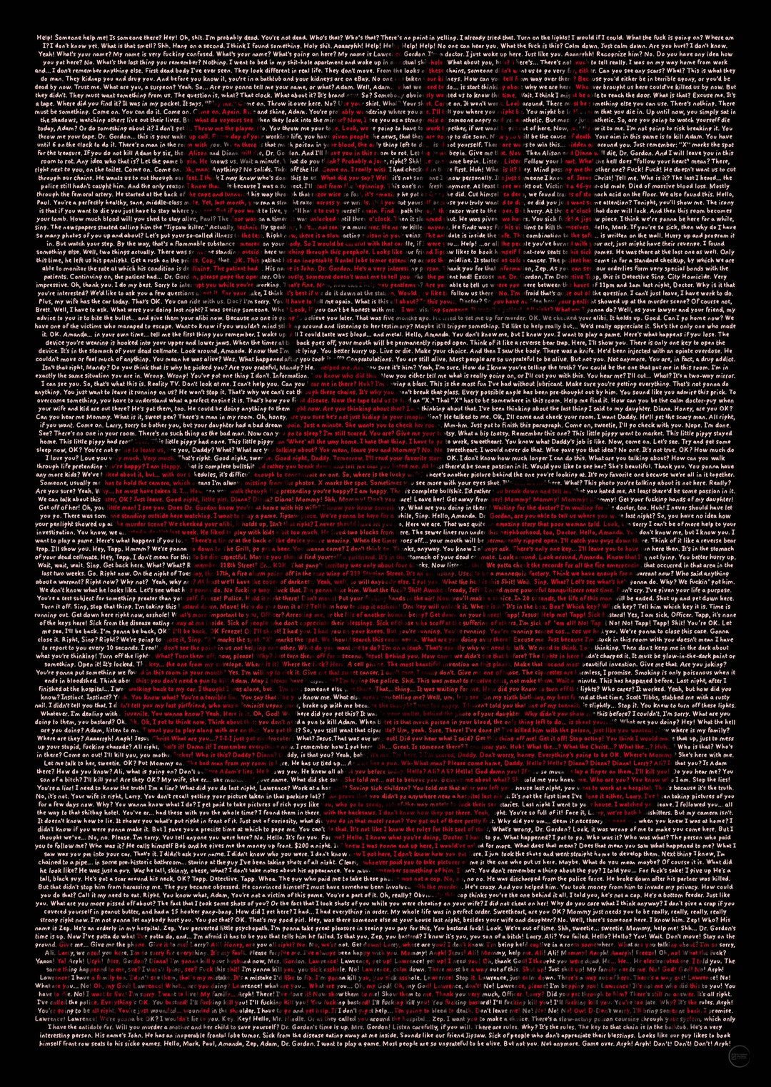 Saw (2004) Handwritten Movie Script Poster - Etsy