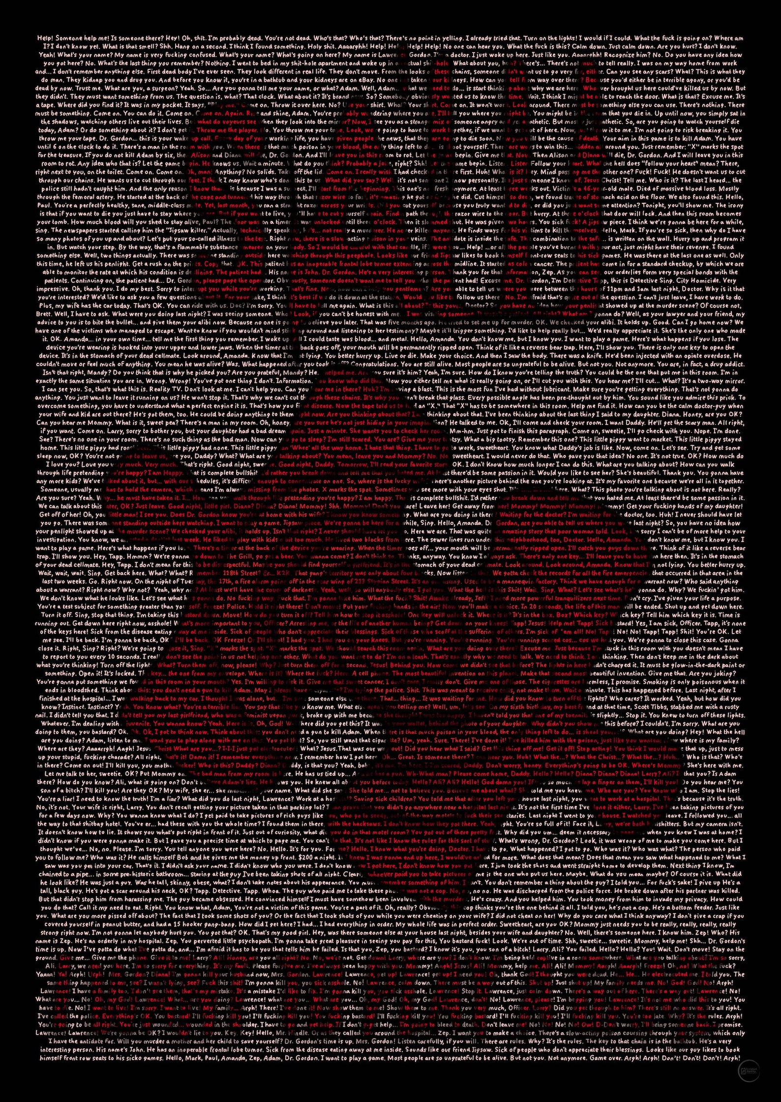 Saw (2004) Handwritten Movie Script Poster - Etsy