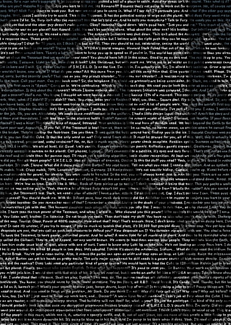 The Avengers (2012) Handwritten Movie Script Poster - Etsy
