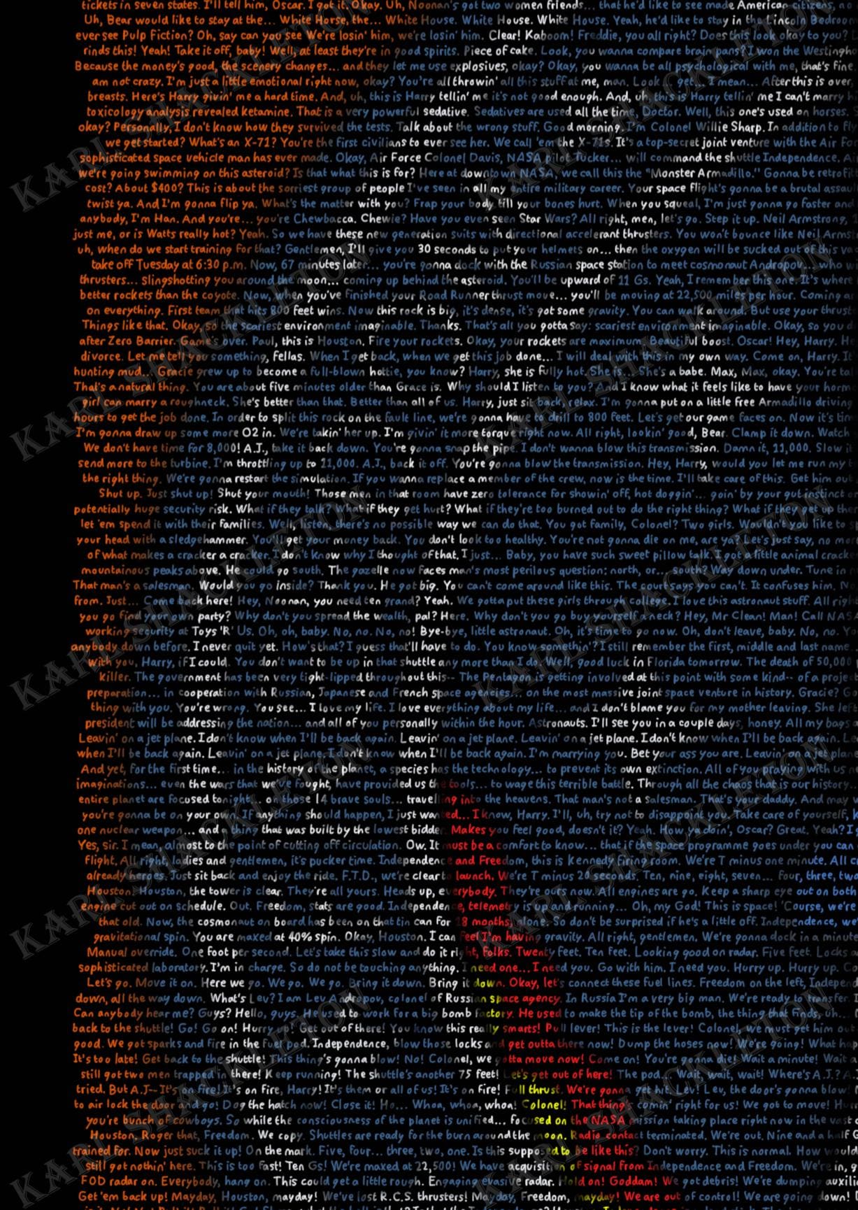 Armageddon (1998) Handwritten Movie Script Poster - Etsy