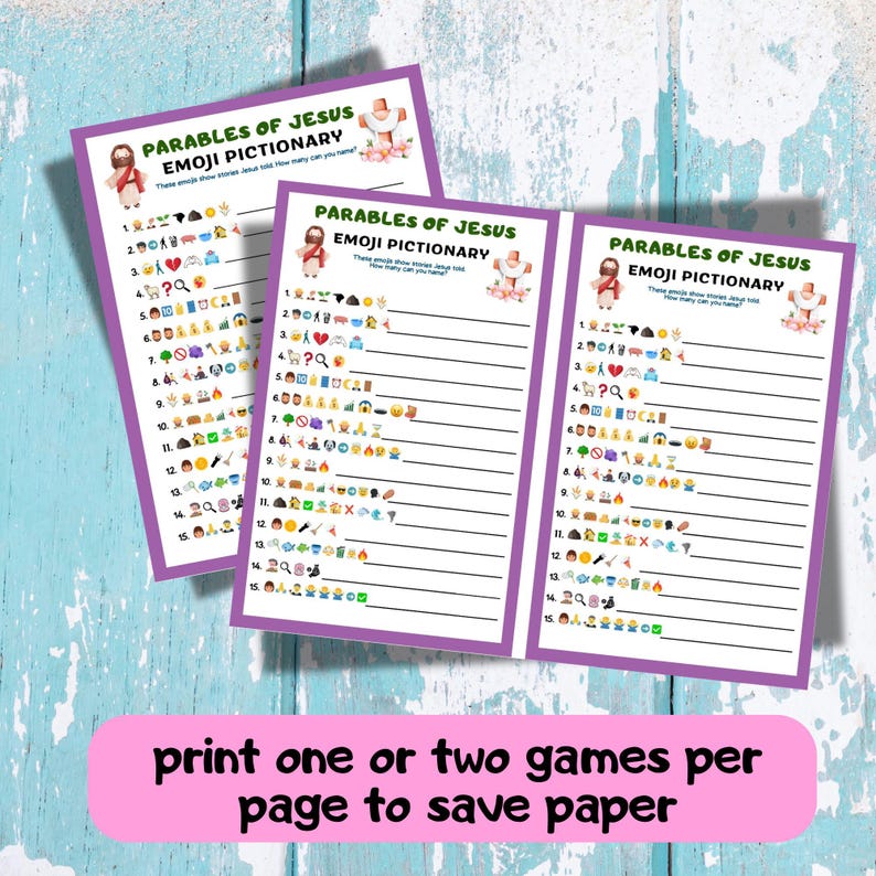 Parables of Jesus Game Bible Emoji Pictionary Game for Kids Sunday ...