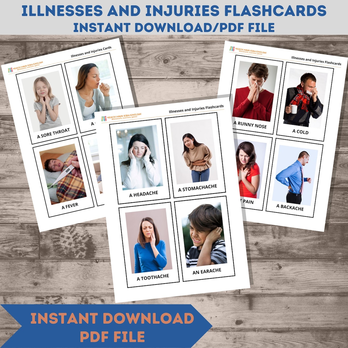Illness Injury Flashcards Sickness Disease Flash Cards - Etsy