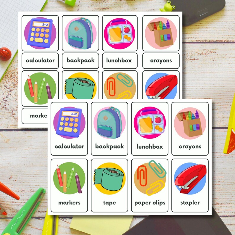 School Items Flashcards School Supplies Vocabulary Picture Word Labels ...