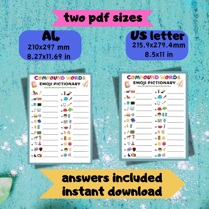 Emoji Pictionary: Compound Words Game for Kids (digital Download) ESL ...