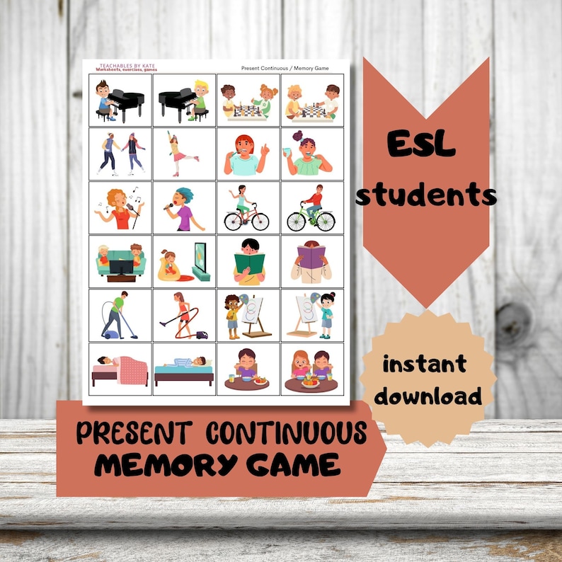 Present Continuous Memory Game: ESL Grammar Practice (PDF) - Etsy UK