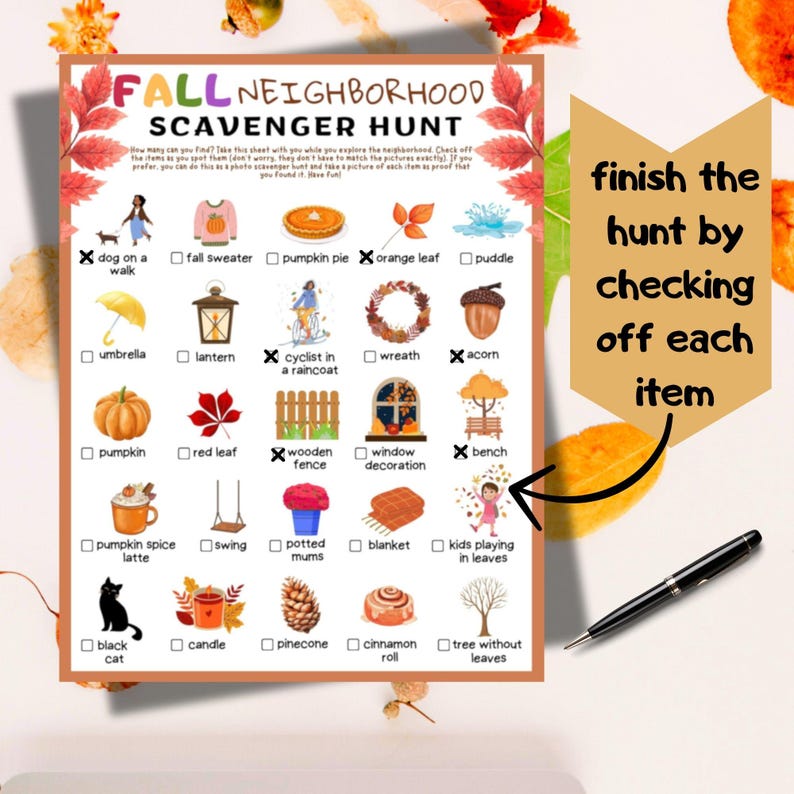 Fall Neighborhood Scavenger Hunt: Outdoor Activity Game (printable PDF ...