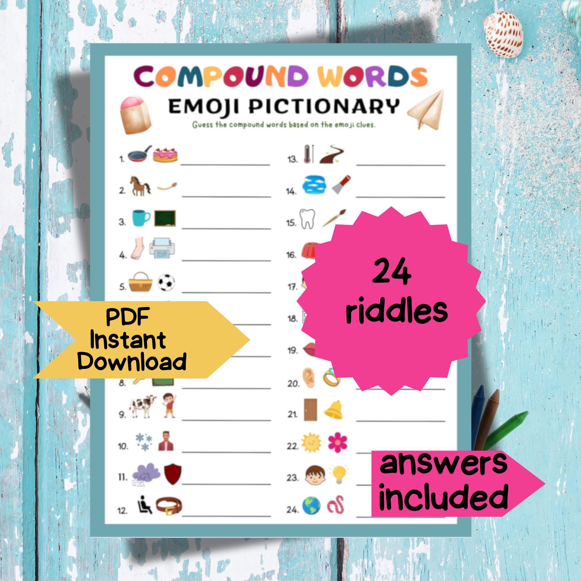 Emoji Pictionary: Compound Words Game for Kids (digital Download) ESL ...