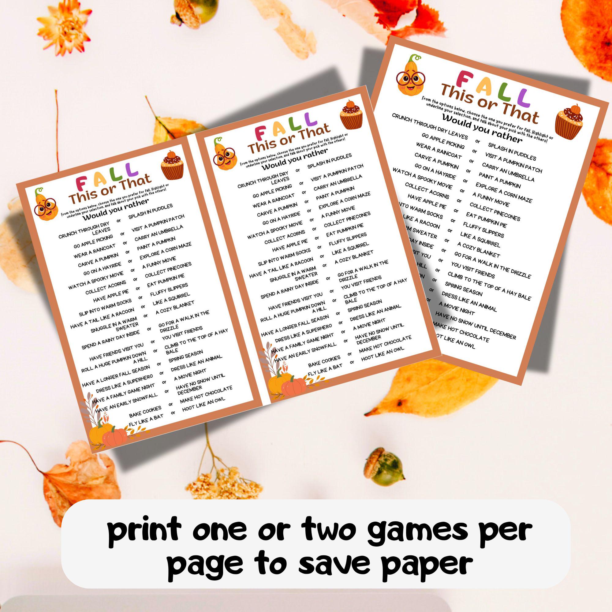Fall Autumn This or That Game: Printable Activity (PDF Download) - Etsy