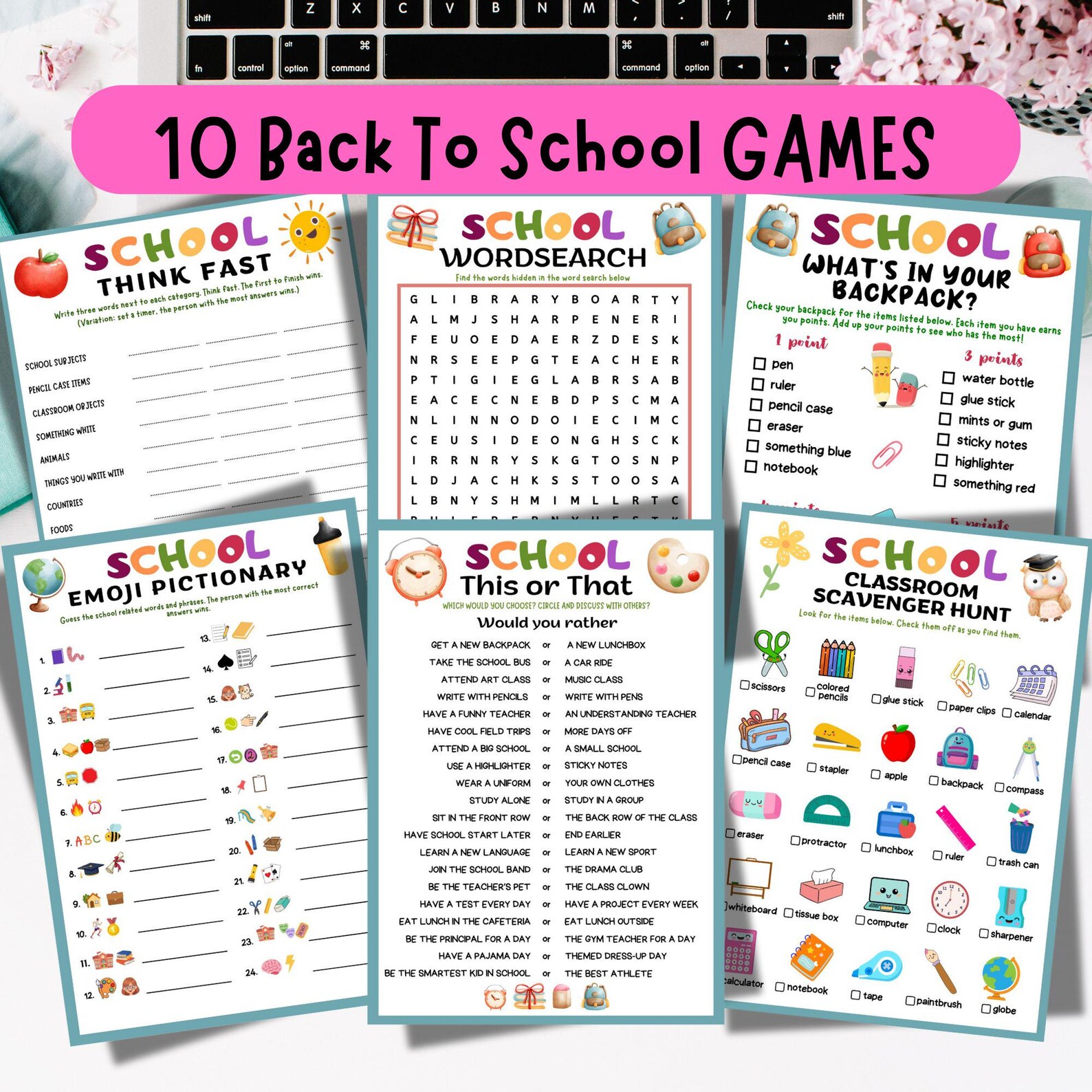 Back to School Themed Games Bundle Printable Kids Activity Pack First ...