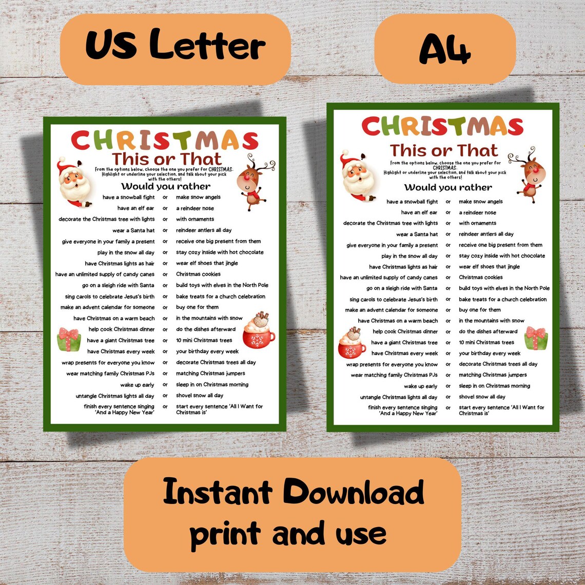 Christmas Winter Themed This or That Would You Rather Game Printable ...