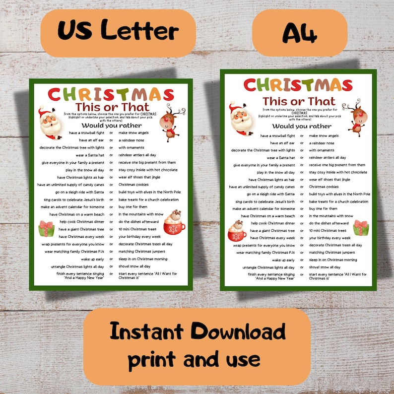 Christmas Winter Themed This or That Would You Rather Game Printable ...