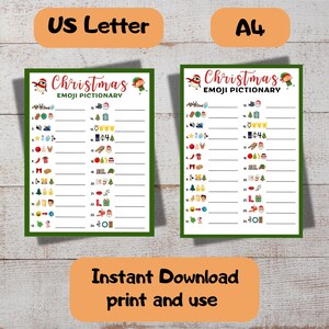 Christmas Emoji Pictionary Game Worksheet Picture Puzzle Word Quiz ...