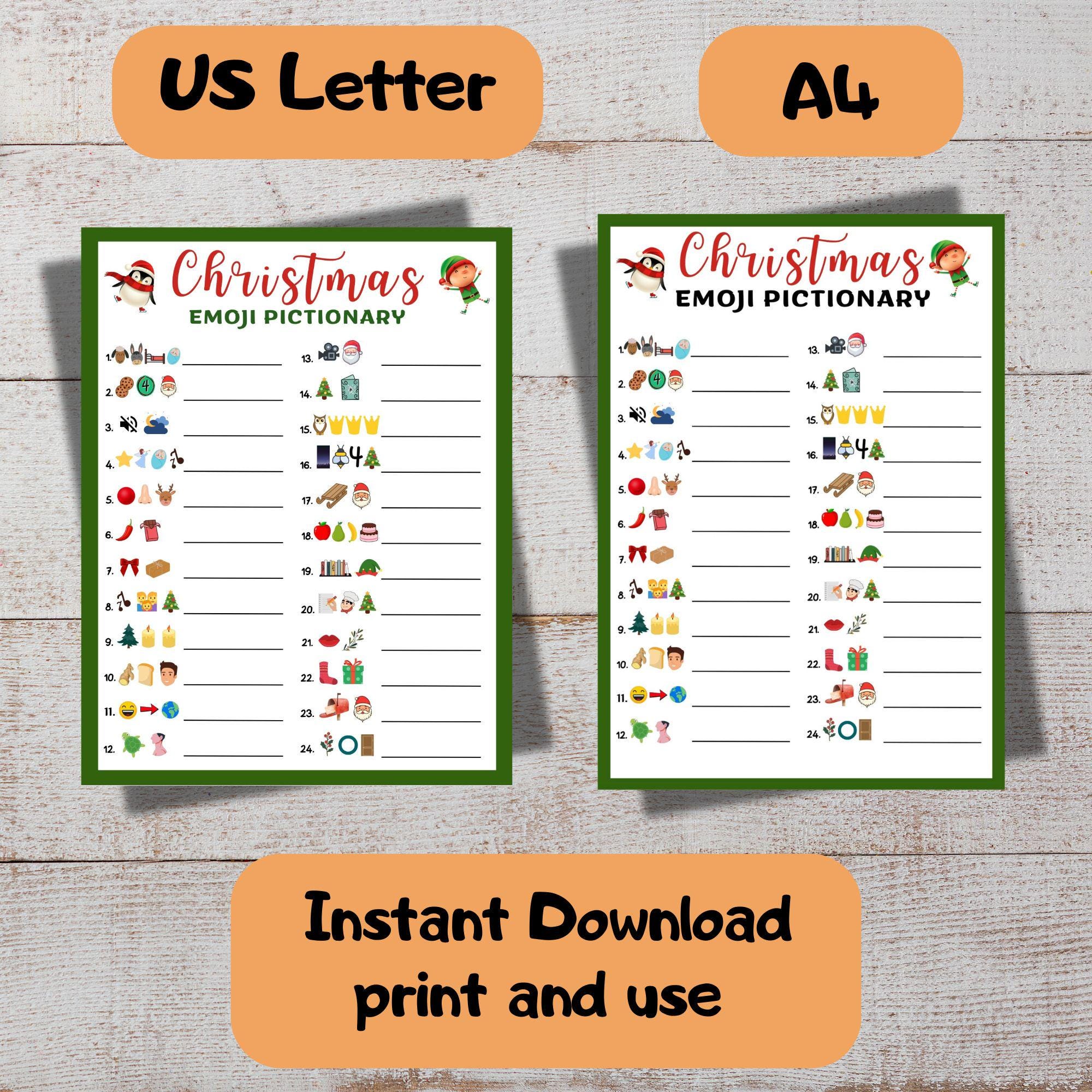 Christmas Emoji Pictionary Game Worksheet Picture Puzzle Word Quiz ...