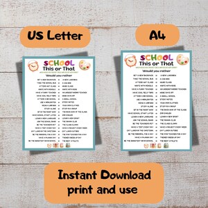 School This or That Game: Icebreaker Questions (printable) - Etsy