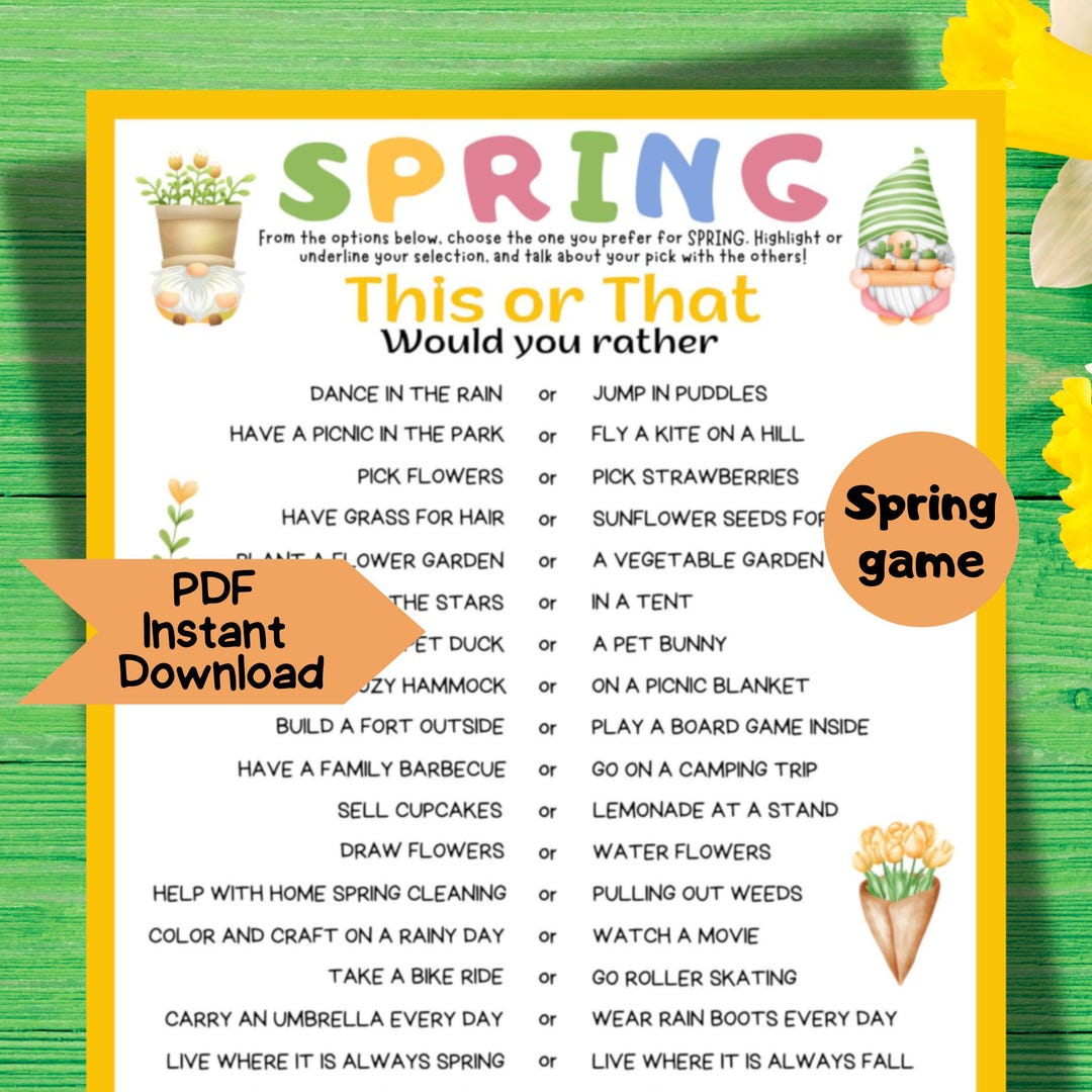 Spring This or That Game: Fun Printable Activity (PDF) - Etsy