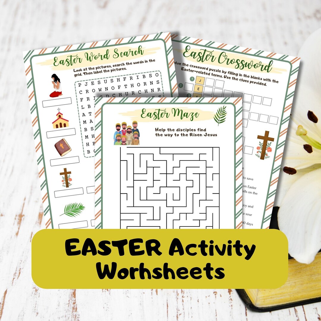 Christian Easter Themed Worksheet Game Maze Crosswords Word Search ...