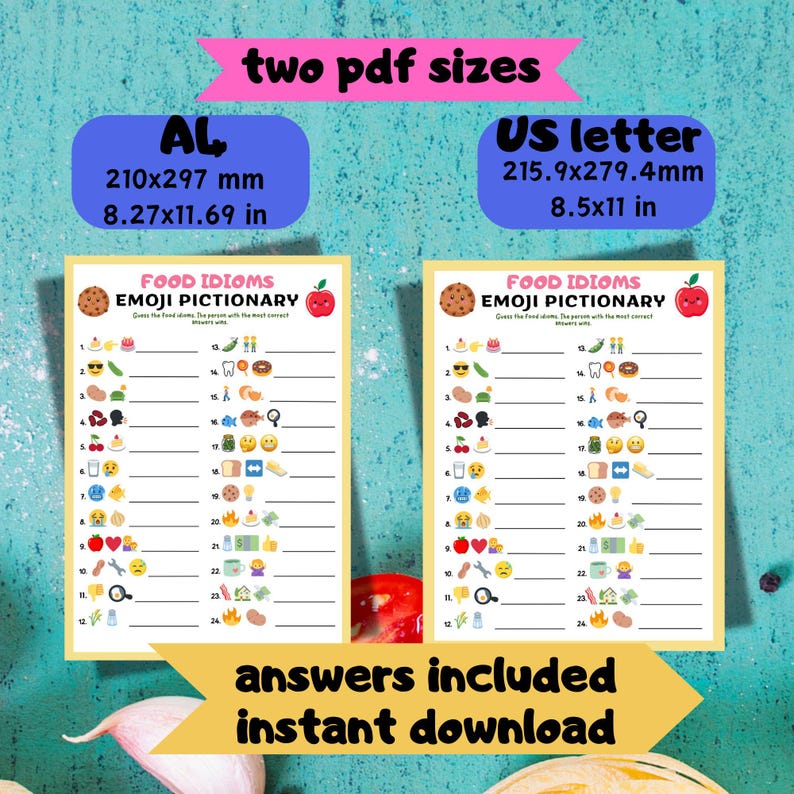 Food Idioms Emoji Pictionary Printable ESL Game Fun Party Classroom ...