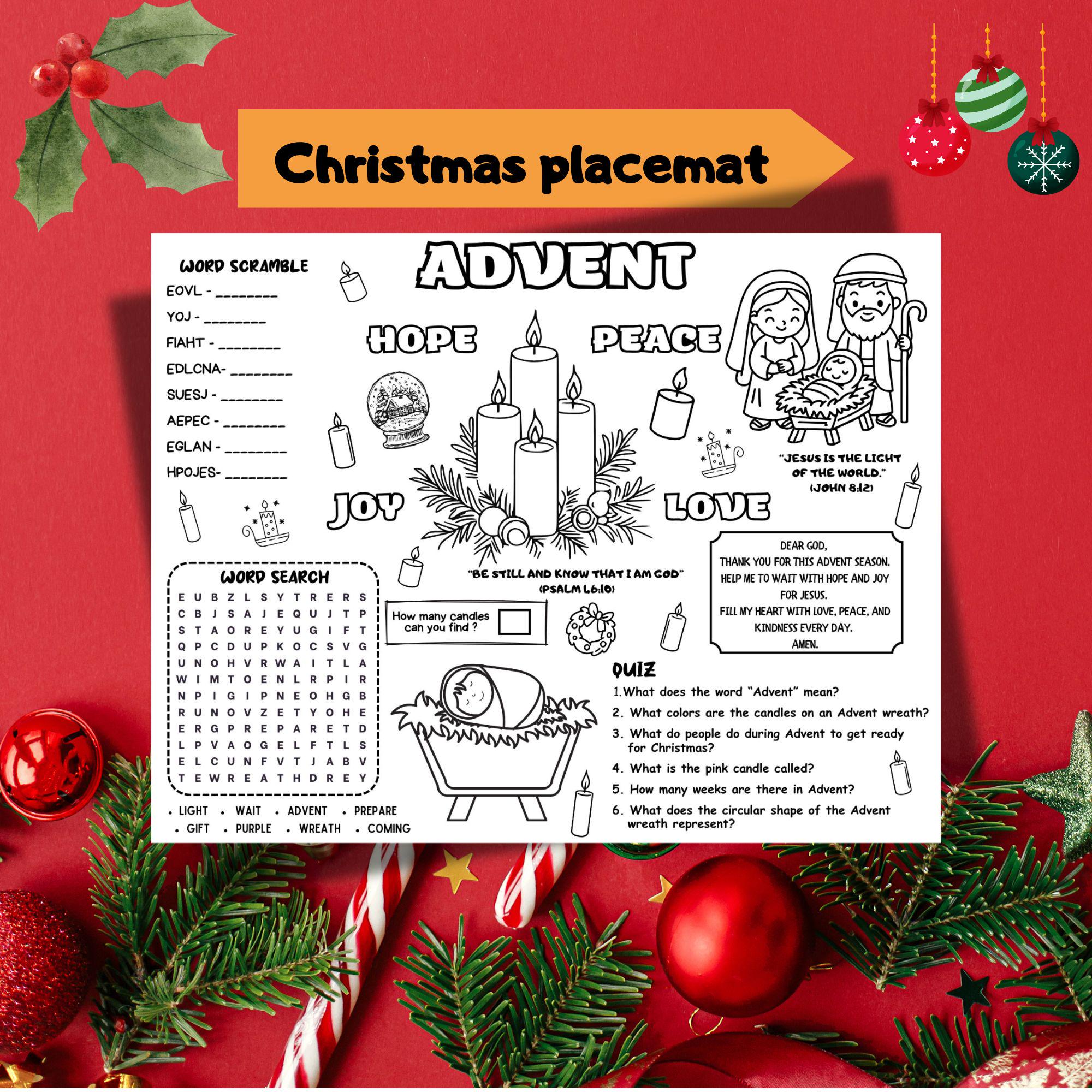 Advent Activity Placemat for Kids Christian Christmas Printable Bible ...