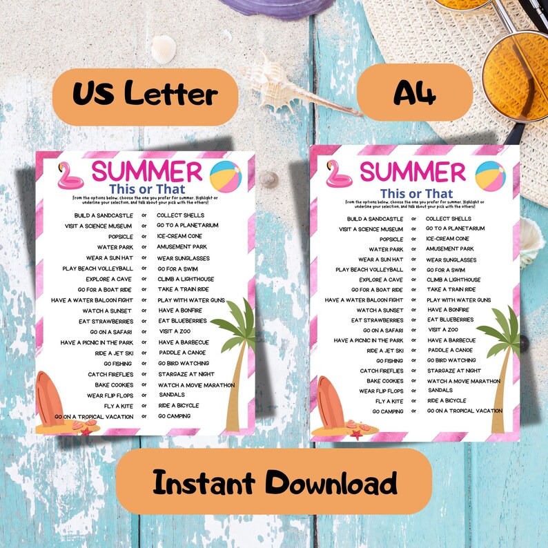 Summer This or That Game: Printable Party Icebreaker (PDF) - Etsy