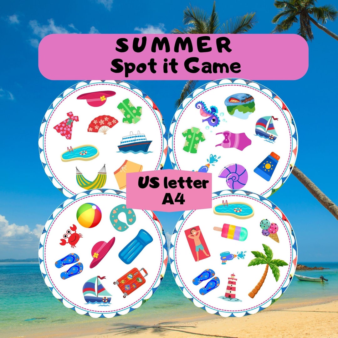 Summer Game for Kids Spot It Seek It Find Pairs Match Pictures Activity ...