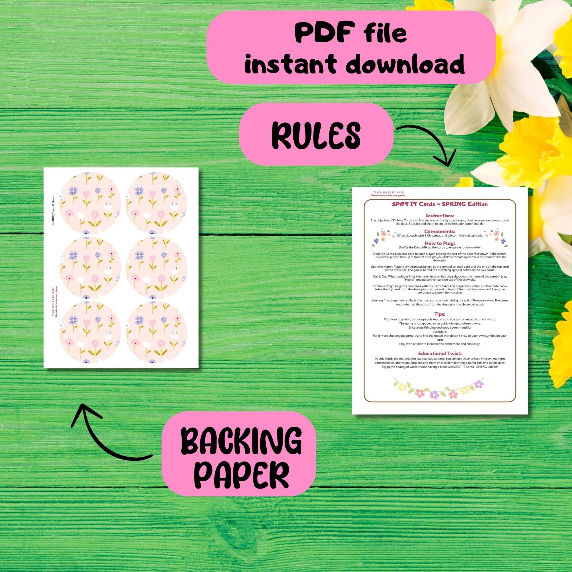 Spring Themed Vocabulary Game Worksheets Spot It Seek It Matching ...