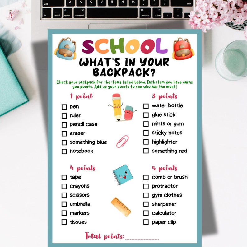 Back to School What's in Your Backpack Printable Game Worksheet for ...