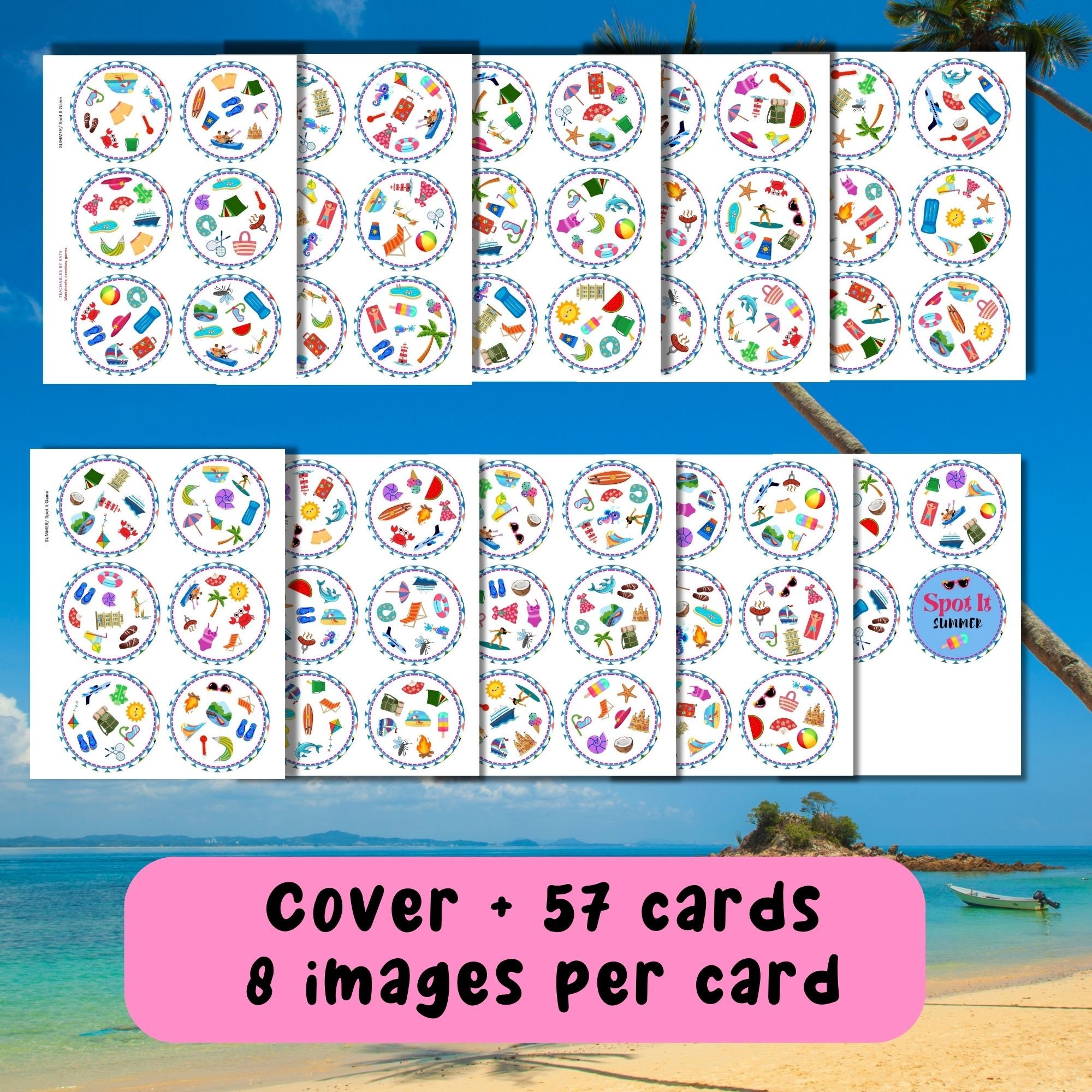 Summer Game for Kids Spot It Seek It Find Pairs Match Pictures Activity ...
