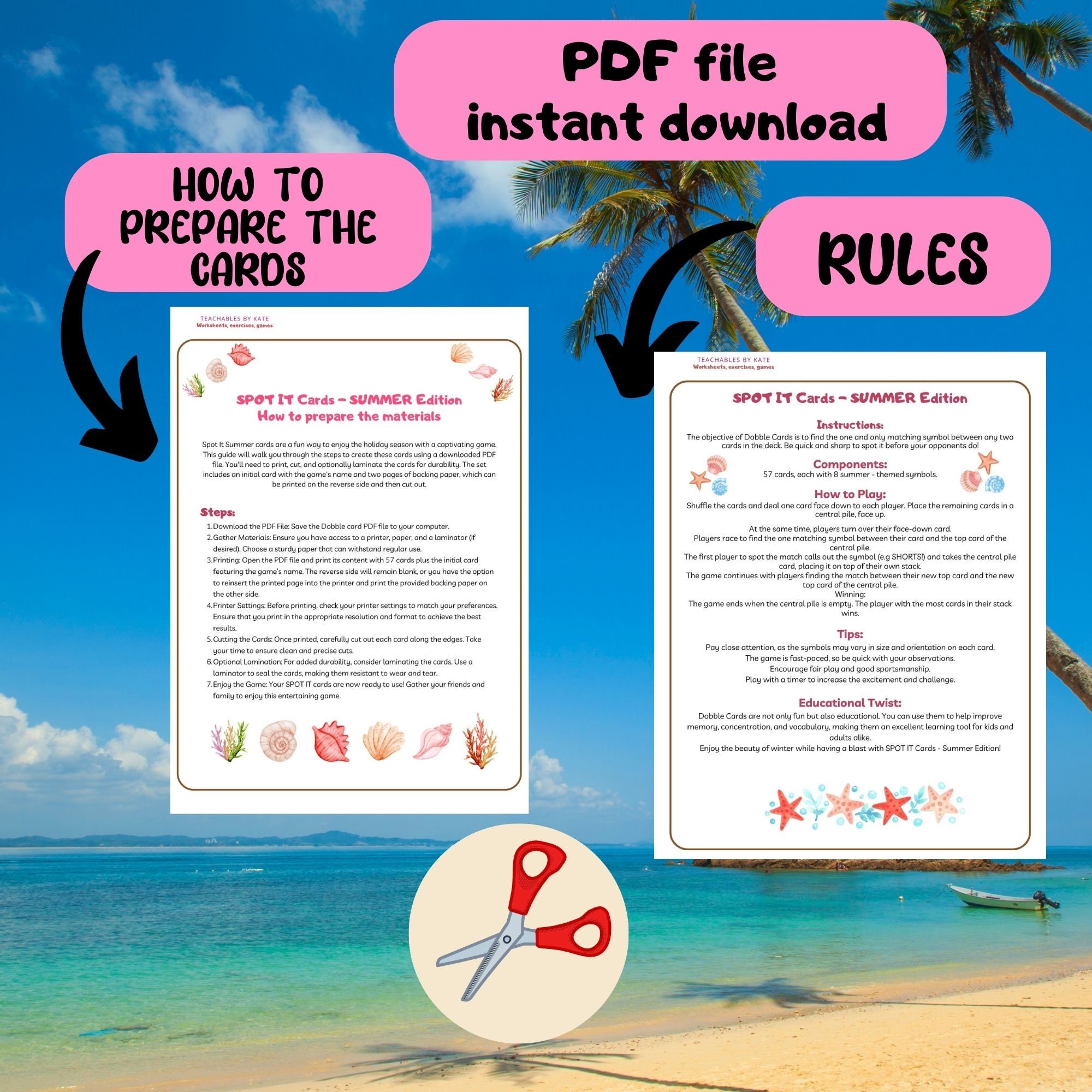 Summer Game for Kids Spot It Seek It Find Pairs Match Pictures Activity ...