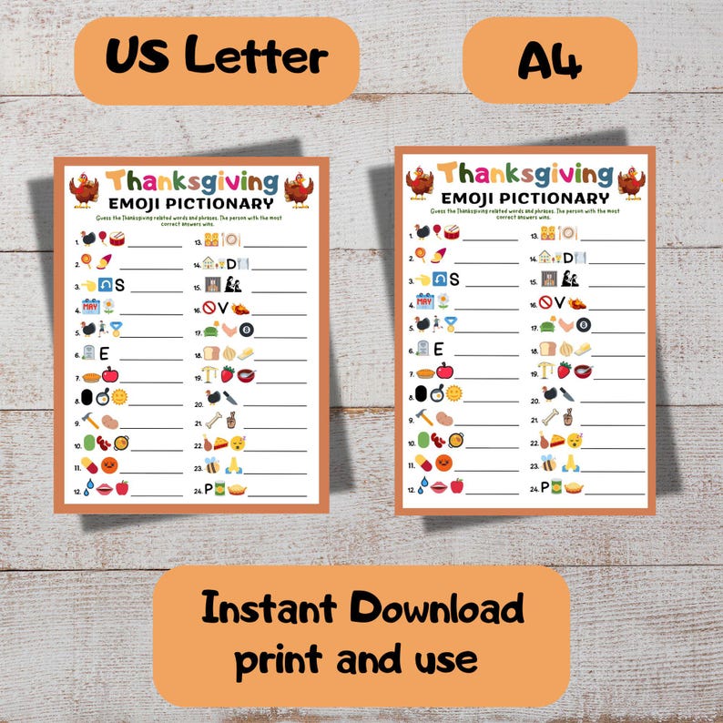 Thanksgiving Emoji Pictionary Game: Printable Fall Activity (PDF ...