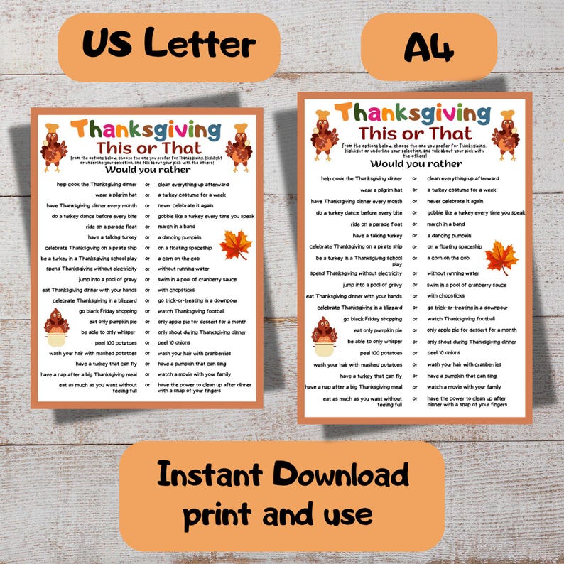 Thanksgiving This or That Game: Family Fun Activity (PDF) - Etsy