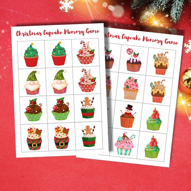 Christmas Memory Game Cupcake Muffin Cute Pictures Matching - Etsy
