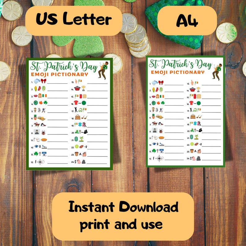 St. Patrick's Day Emoji Pictionary Game: Irish Party Activity Printable ...