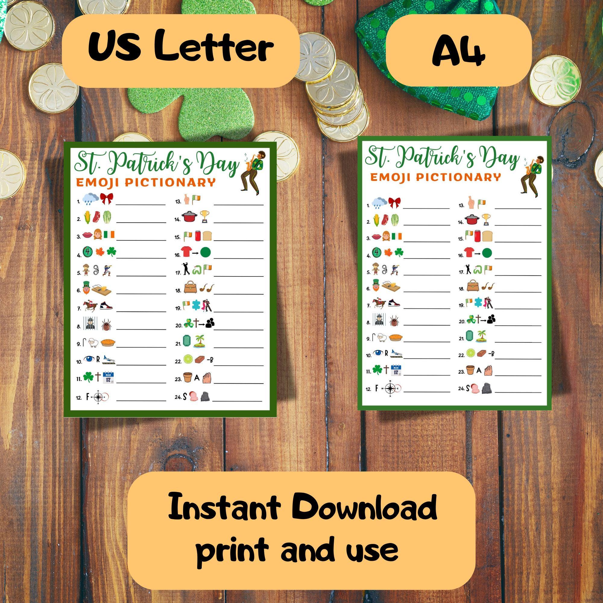 St. Patrick's Day Emoji Pictionary Game: Irish Party Activity Printable ...