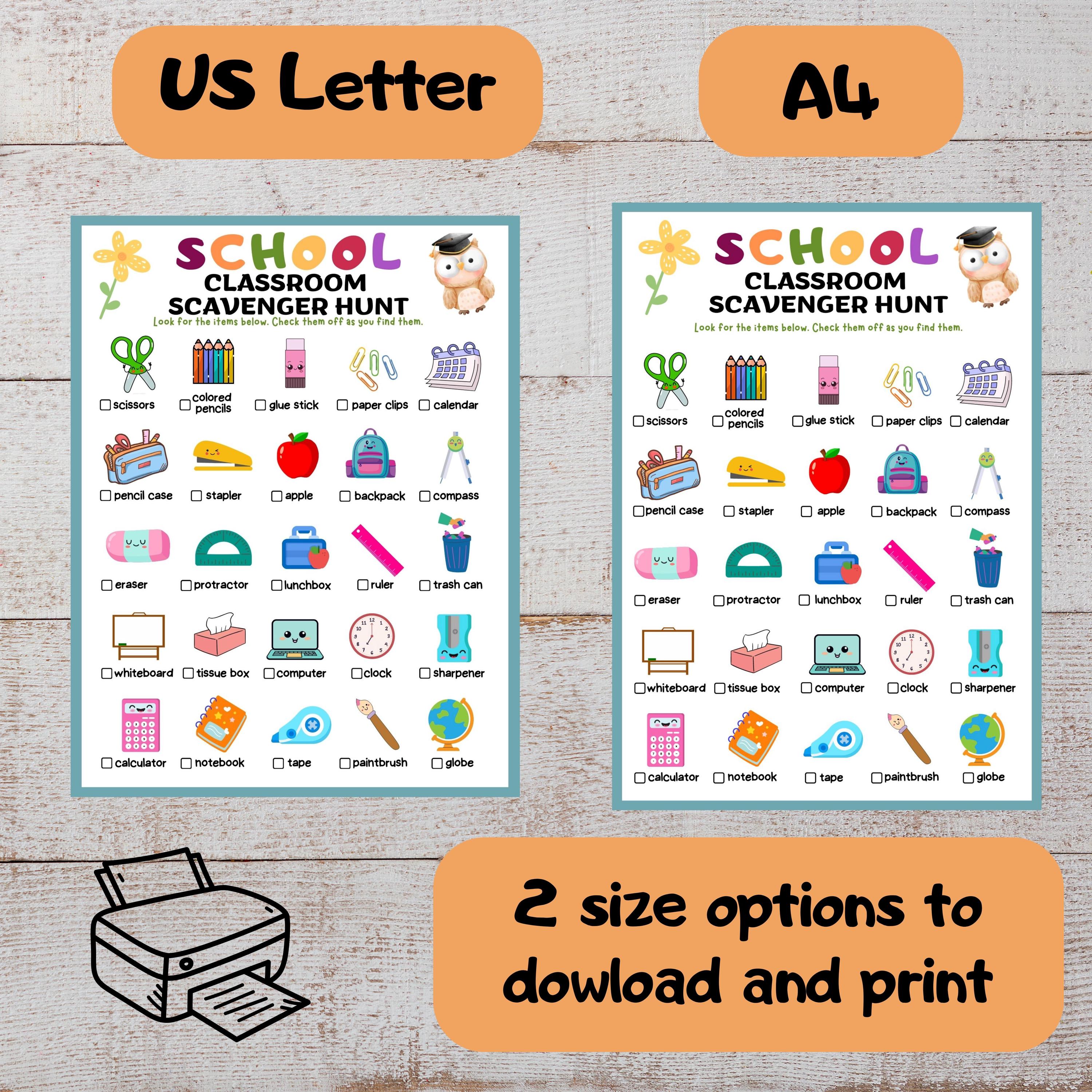 Back to School Scavenger Hunt 25 Classroom Items School Supplies ...