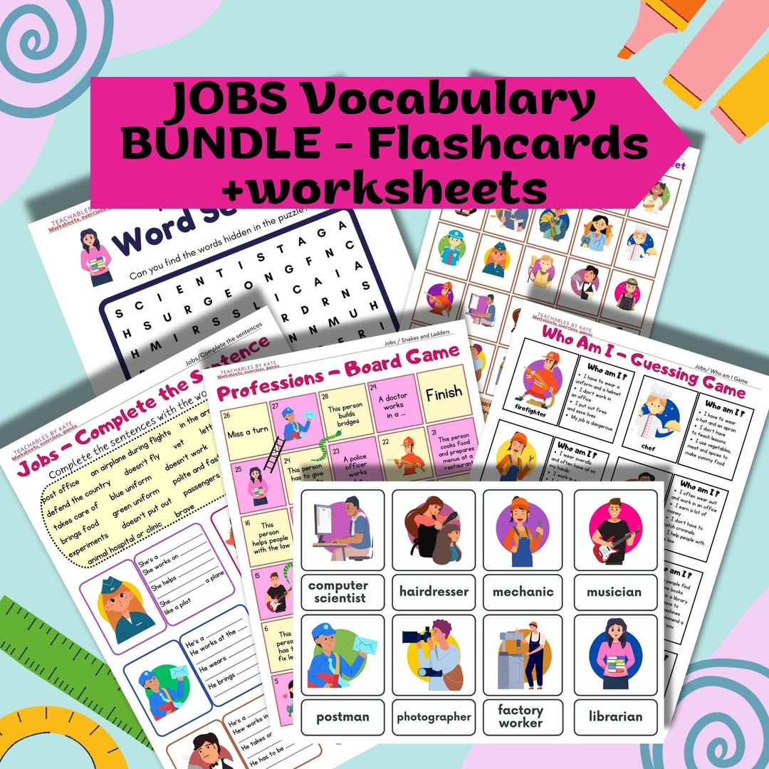 Professions Vocabulary Bundle Worksheets Jobs Flashcards Occupations in ...