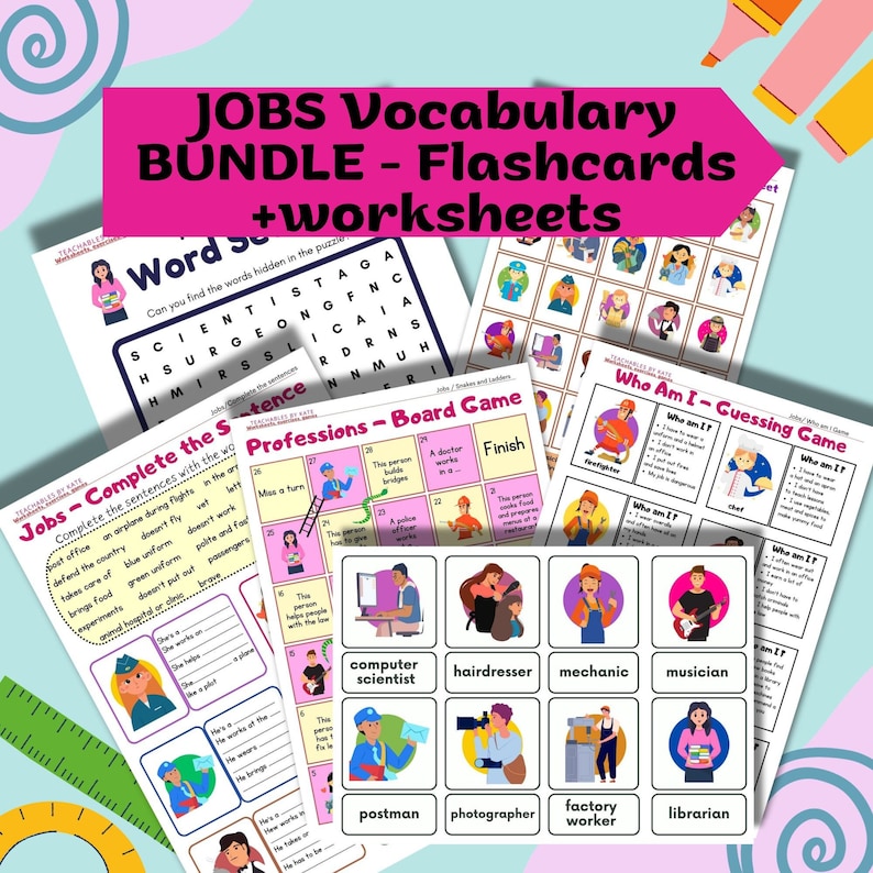 Professions Vocabulary Bundle Worksheets Jobs Flashcards Occupations in ...