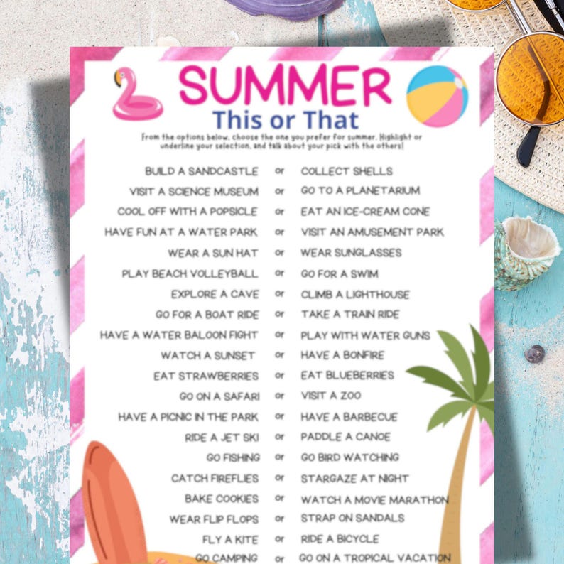 Summer This or That Game: Printable Party Icebreaker (PDF) - Etsy