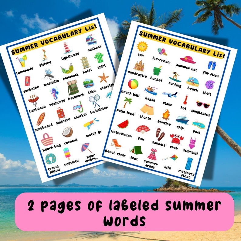 Summer Game for Kids Spot It Seek It Find Pairs Match Pictures Activity ...