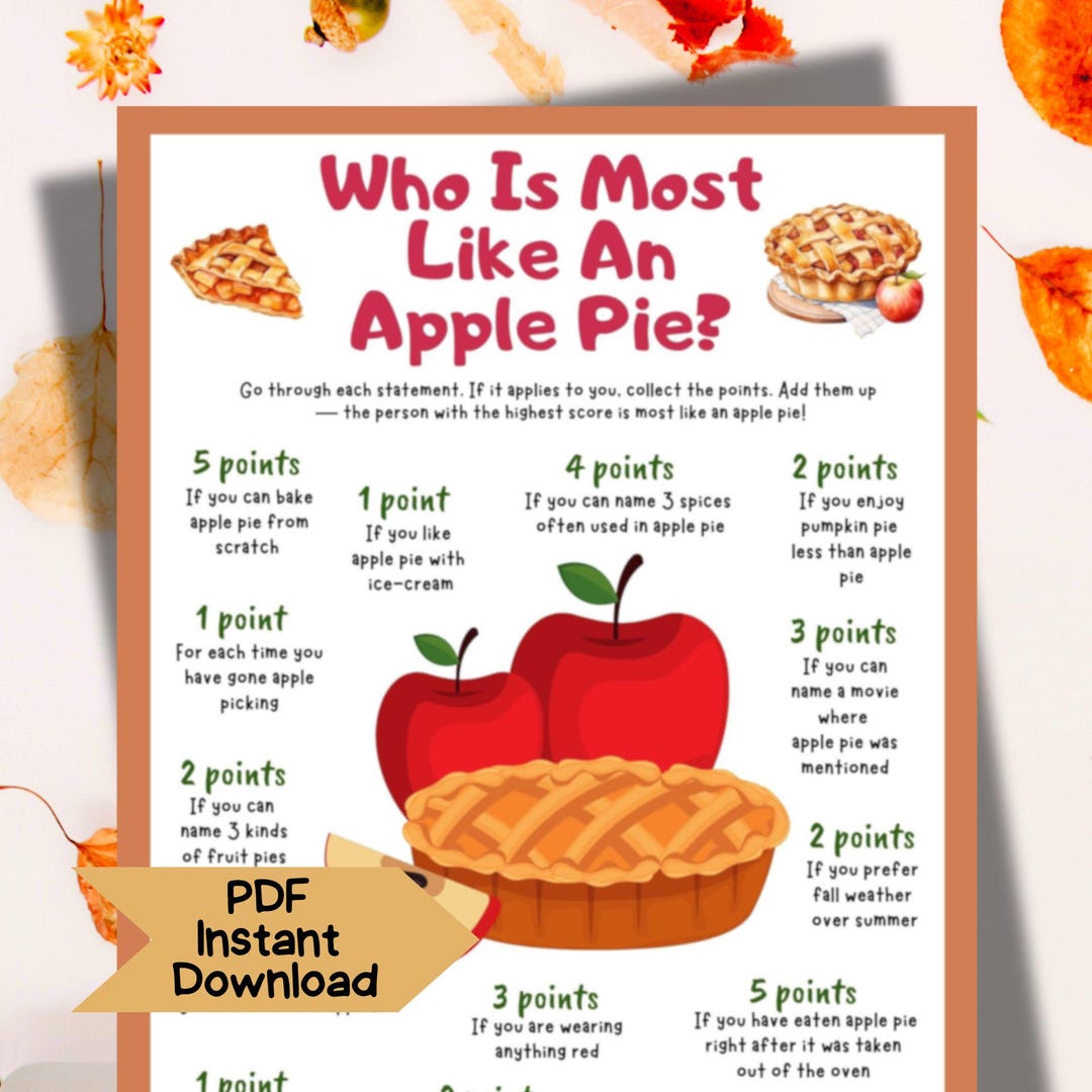 Apple Pie Game: Printable Fall Party Activity (digital Download ...