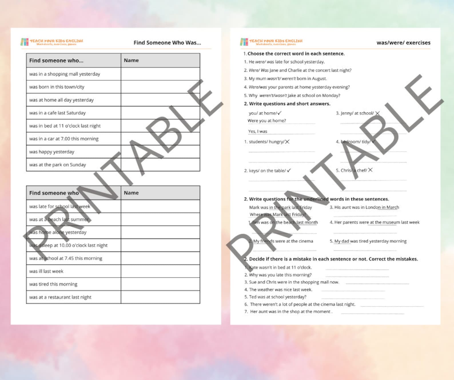 Was Were Past Simple Worksheet Bundle English Grammar There Was There ...