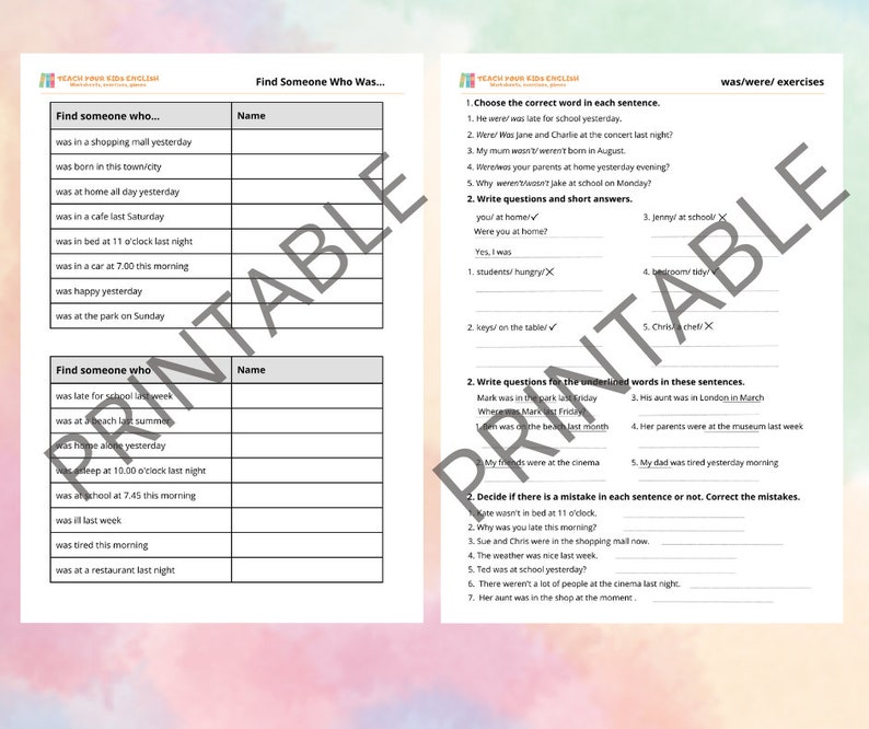 Was Were Past Simple Worksheet Bundle English Grammar There Was There ...